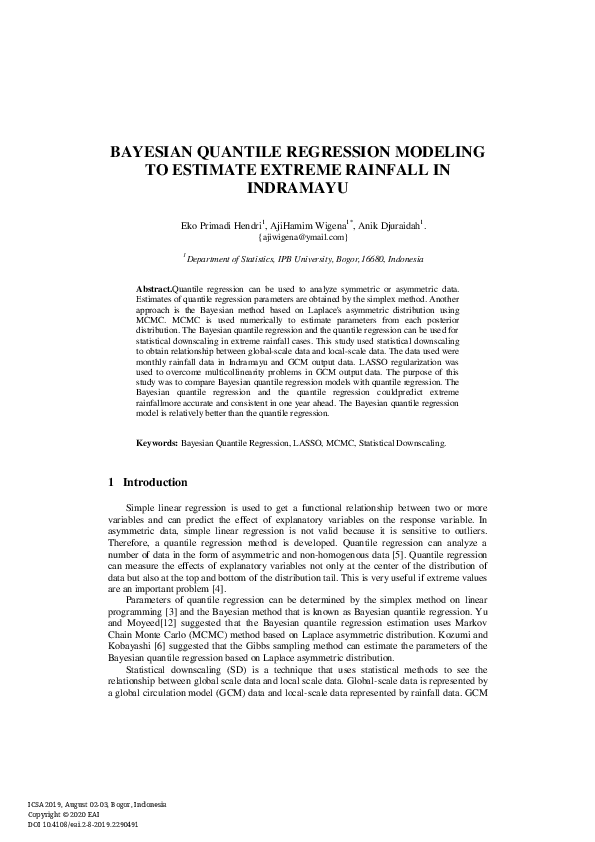 (PDF) Bayesian Quantile Regression Modeling to Estimate Extreme Rainfall in Indramayu
