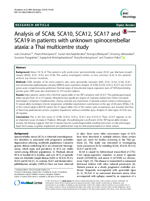 (PDF) Analysis of SCA8, SCA10, SCA12, SCA17 and SCA19 in patients with ...