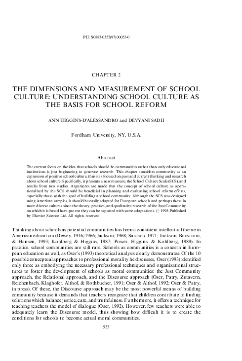 (PDF) The dimensions and measurement of school culture:: Understanding ...