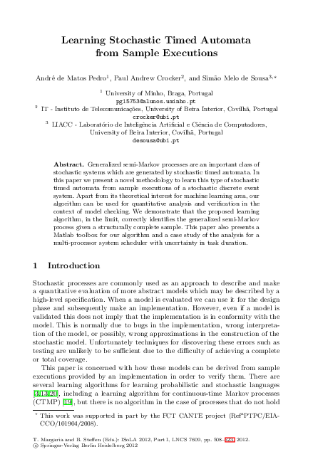 (PDF) Learning stochastic timed automata from sample executions