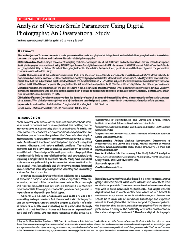 (PDF) Analysis of Various Smile Parameters Using Digital Photography ...