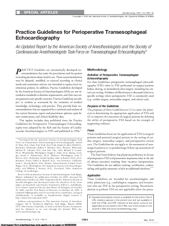 (PDF) Practice Guidelines for Perioperative Transesophageal ...