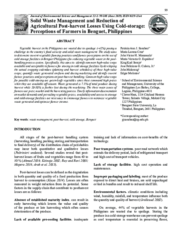 (PDF) Solid Waste Management and Reduction of Agricultural Post-harvest ...