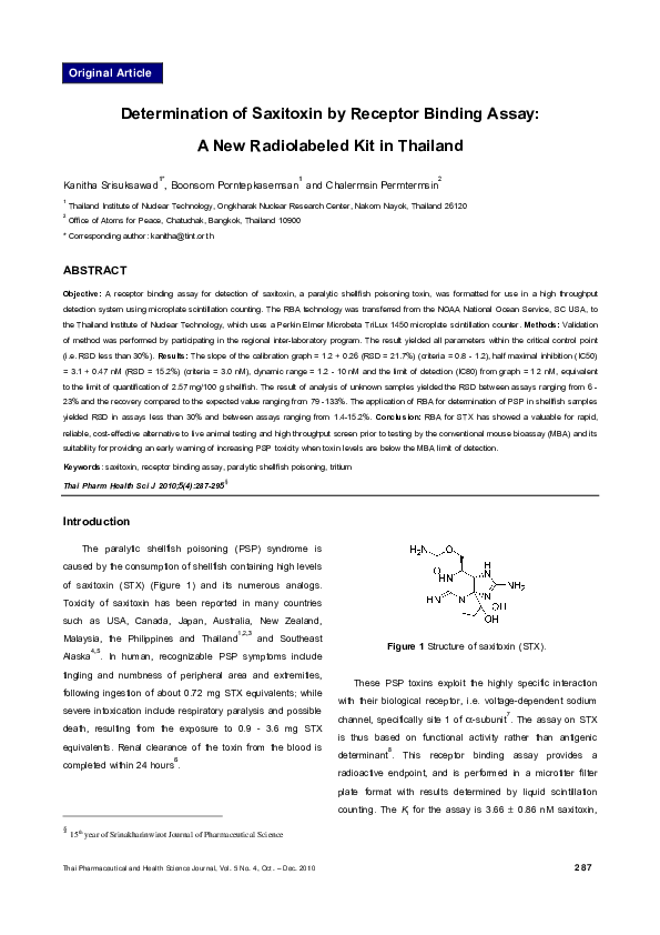 (PDF) Determination of Saxitoxin by Receptor Binding Assay: A New ...