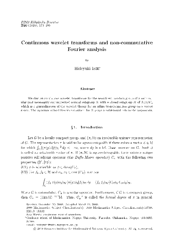 (PDF) Continuous wavelet transforms and non-commutative Fourier analysis