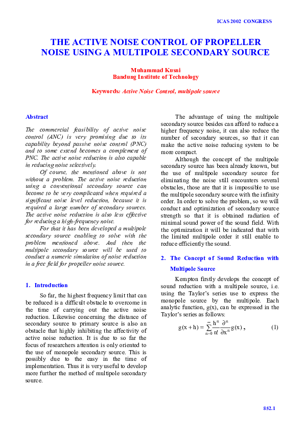 (PDF) The Active Noise Control of Propeller Noise Using a Multipole ...