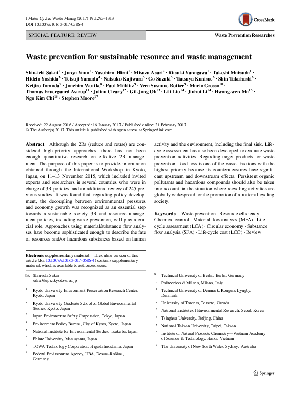 (PDF) Waste prevention for sustainable resource and waste management