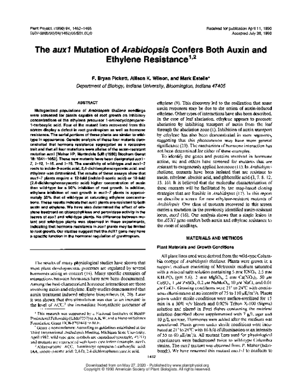 (PDF) The aux1 Mutation of Arabidopsis Confers Both Auxin and Ethylene ...