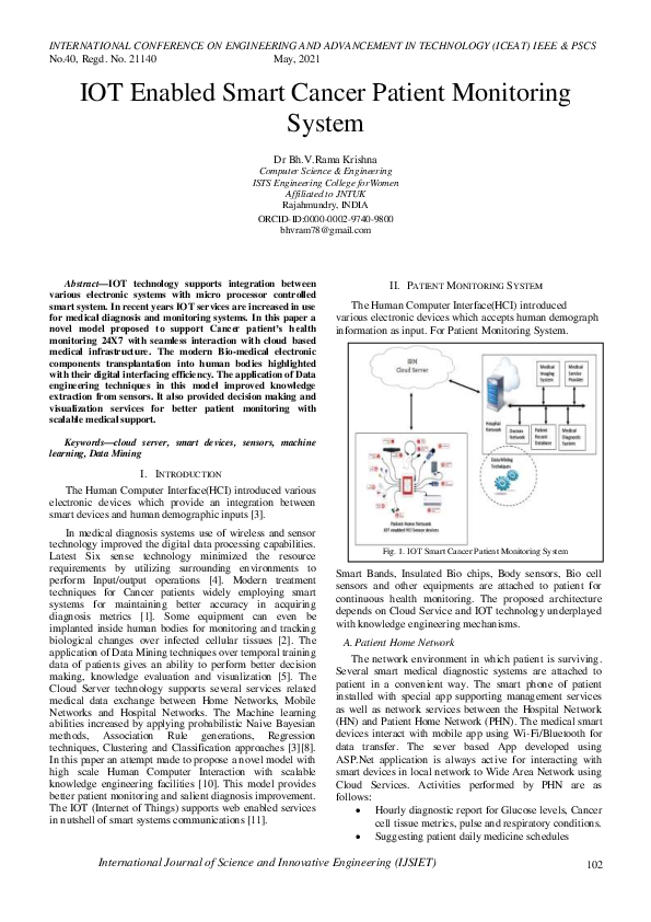 (PDF) IOT Enabled Smart Cancer Patient Monitoring System
