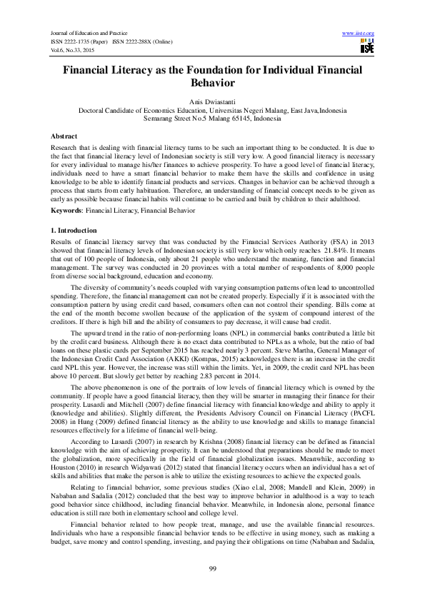 (PDF) Financial Literacy as the Foundation for Individual Financial ...