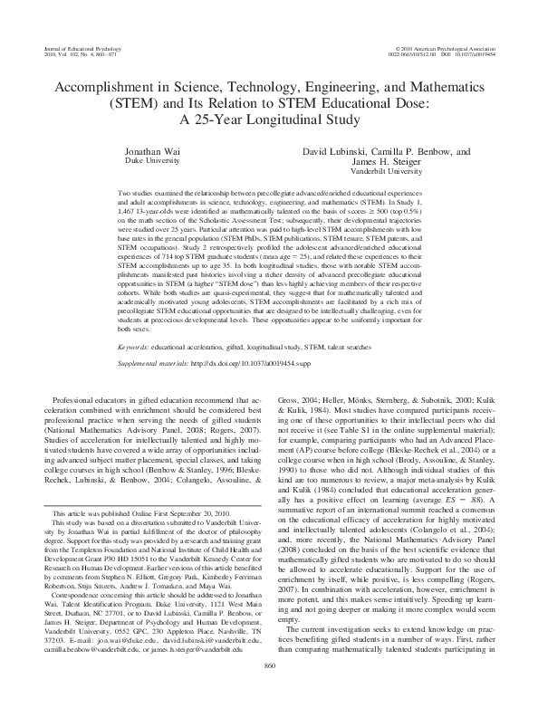 (PDF) Accomplishment in science, technology, engineering, and ...