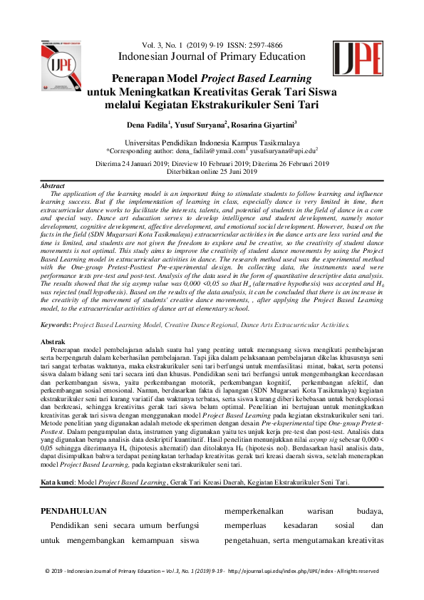 (PDF) Penerapan Model Project Based Learning untuk Meningkatkan Kreativitas Gerak Tari Siswa ...