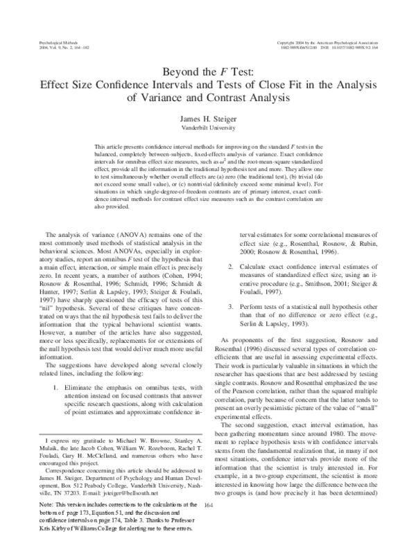 (PDF) Beyond the F Test: Effect Size Confidence Intervals and Tests of ...
