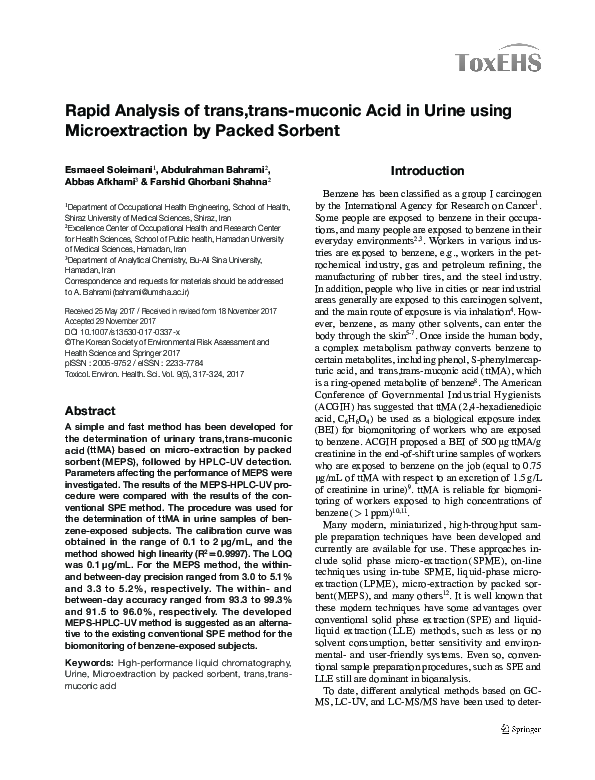 (PDF) Rapid analysis of trans,trans-muconic acid in urine using ...