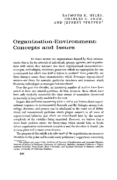 (PDF) Organization-Environment: Concepts and Issues