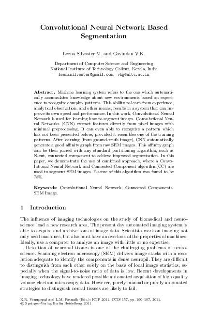 Pdf Convolutional Neural Network Based Segmentation