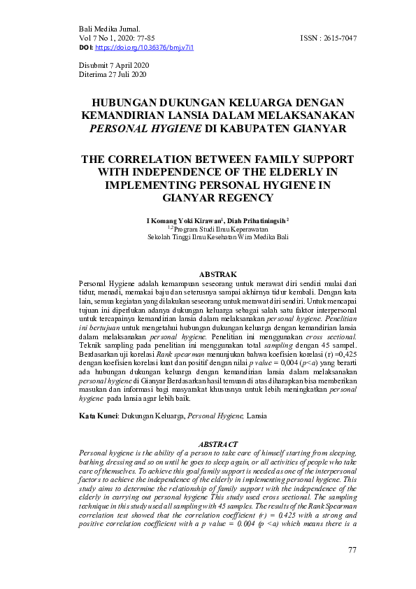 (PDF) Hubungan Dukungan Keluarga Dengan Kemandirian Pada Siswi Sma Berasrama
