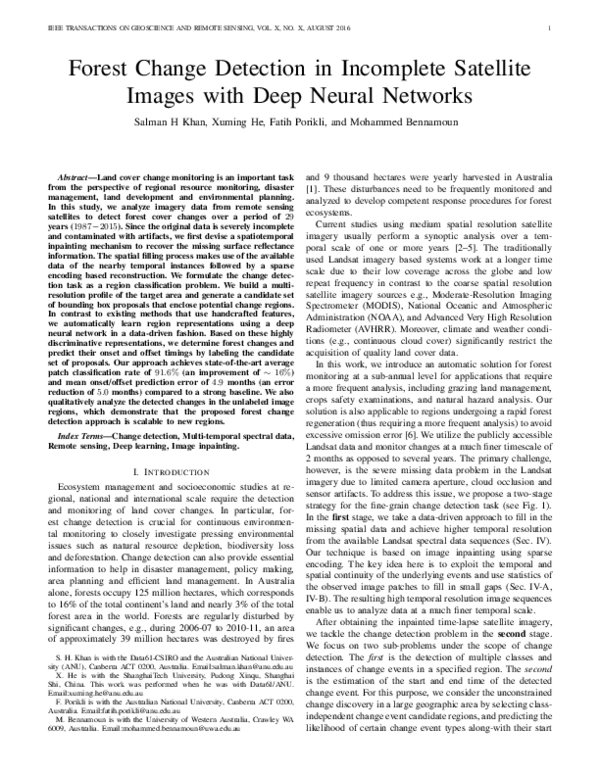 (PDF) Forest Change Detection in Incomplete Satellite Images With Deep Neural Networks