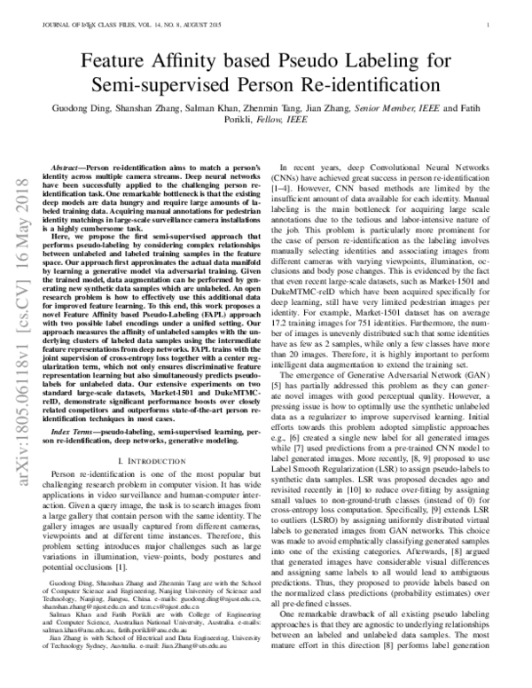 Pdf Feature Affinity Based Pseudo Labeling For Semi Supervised Person