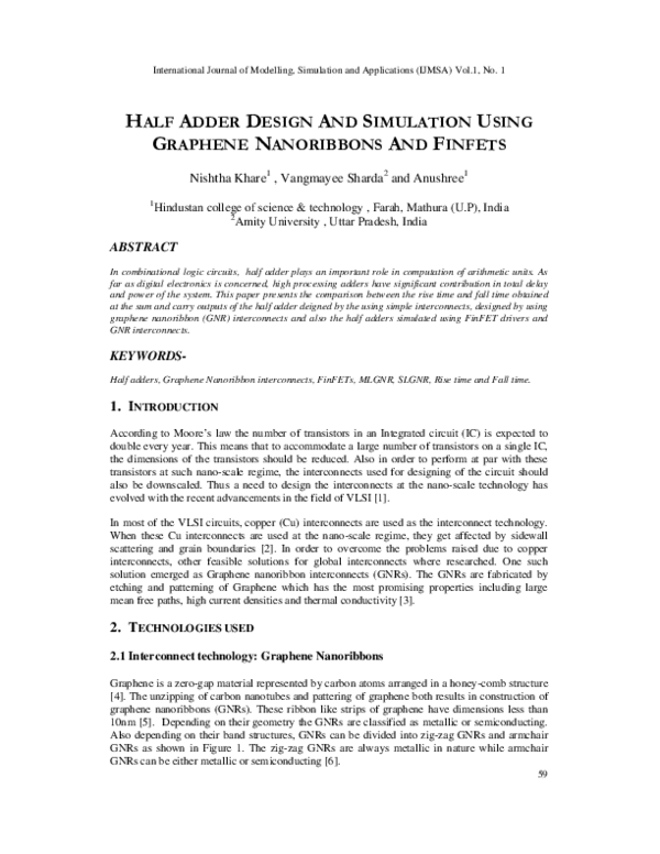 (PDF) Half Adder Design and Simulation Using Graphene Nanoribbons and ...