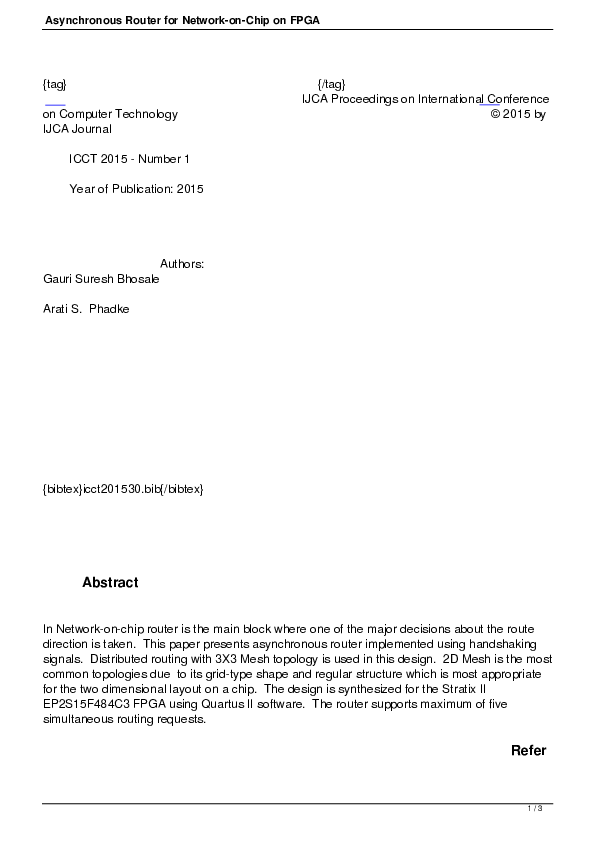 Pdf Asynchronous Router For Network On Chip On Fpga Arati Phadke