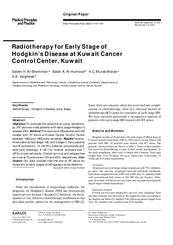 (PDF) Radiotherapy for early stage of Hodgkin's disease at Kuwait ...