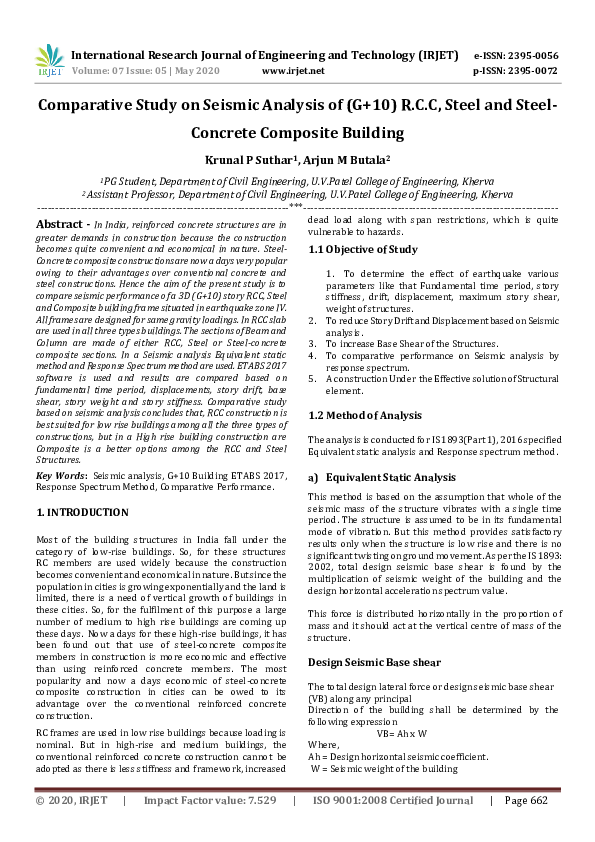 (PDF) Comparative Study on Seismic Analysis of (G+10) R.C.C, Steel and ...