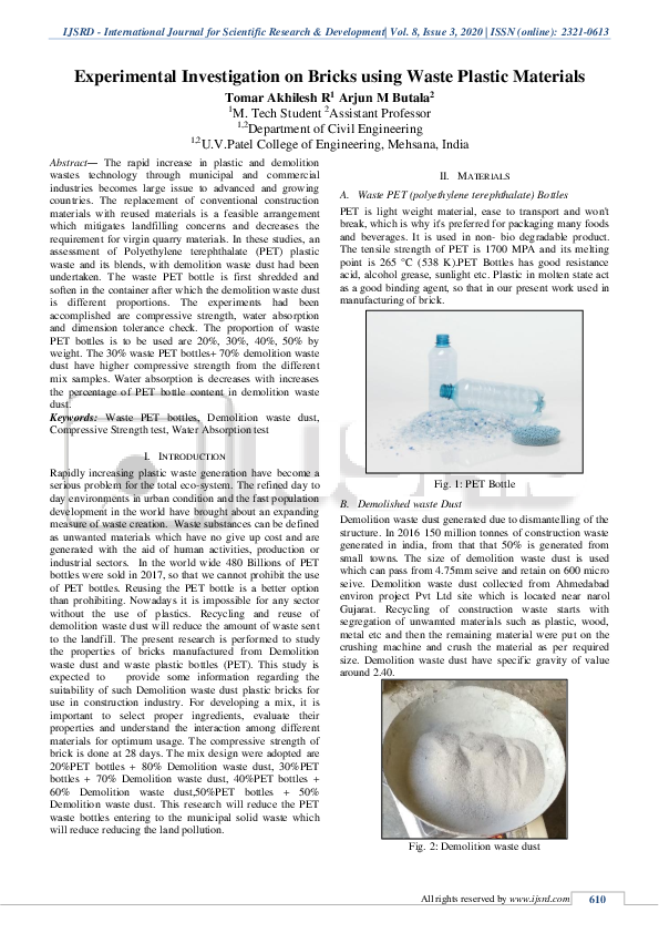 (PDF) Experimental Investigation on Bricks using Waste Plastic Materials