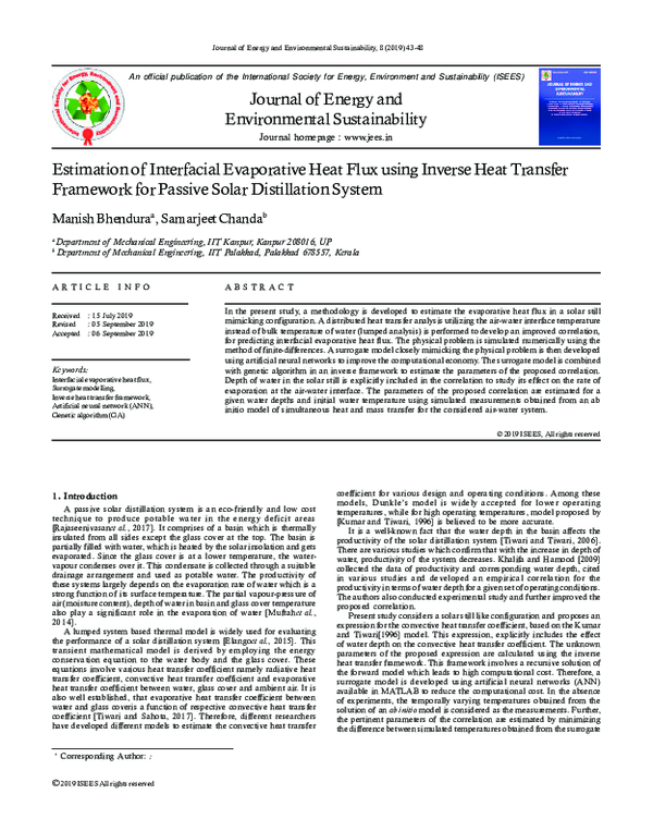 (PDF) Estimation of Interfacial Evaporative Heat Flux using Inverse Heat Transfer Framework for ...