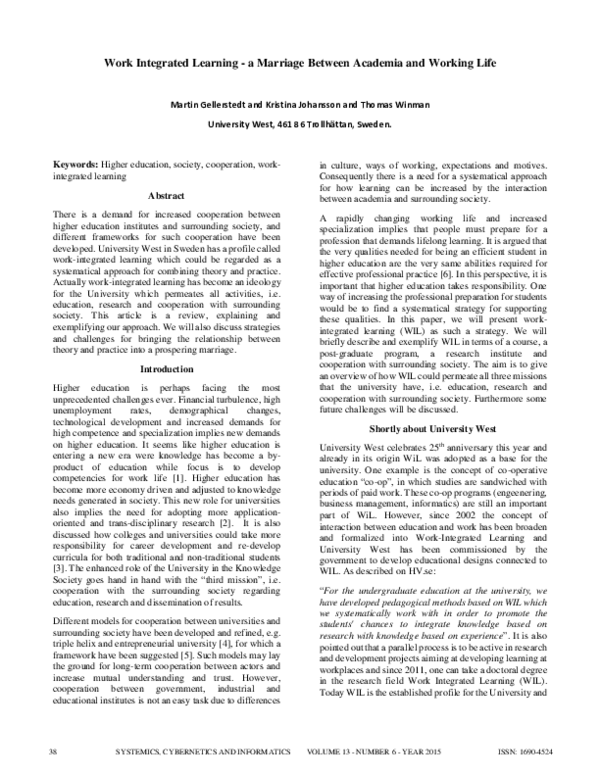 (PDF) Work Integrated Learning : a Marriage Between Academia and Working Life