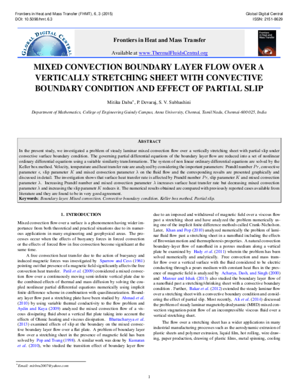 Pdf Mixed Convection Boundary Layer Flow Over A Vertically Stretching Sheet With Convective