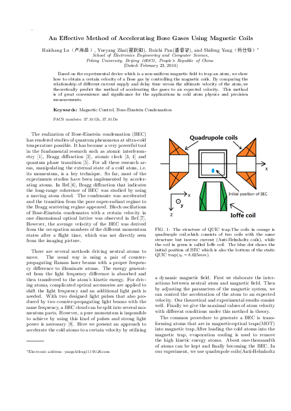 (PDF) An effective method of accelerating Bose gases using magnetic coils