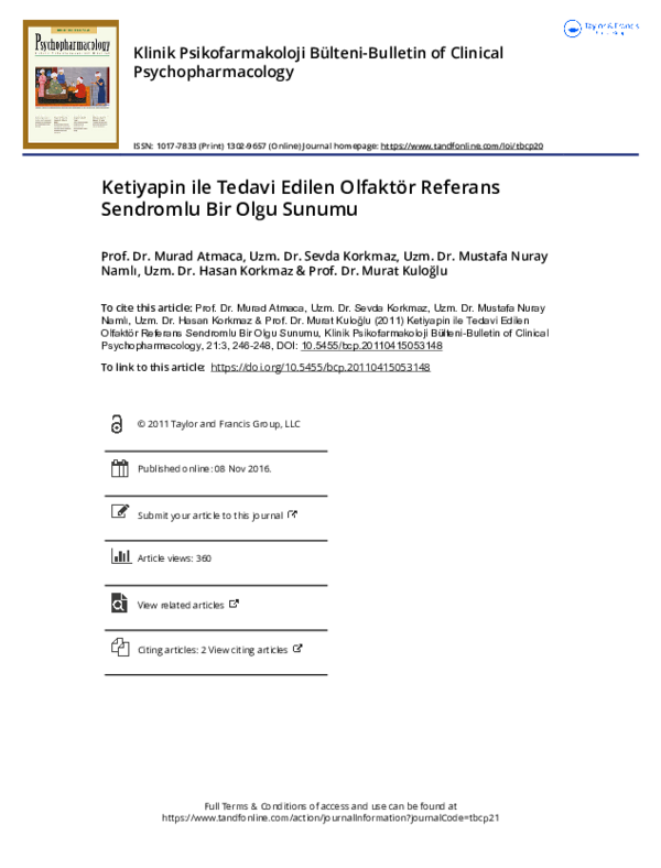 (PDF) Olfactory Reference Syndrome with Treated Quetiapine A Case Report