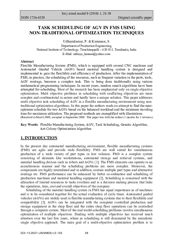 (PDF) Task Scheduling of Agv in FMS Using Non-Traditional Optimization ...