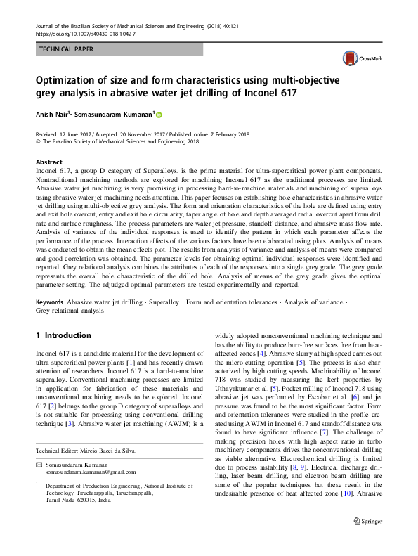 Pdf Optimization Of Size And Form Characteristics Using Multi Objective Grey Analysis In