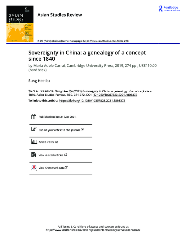 (PDF) Sovereignty in China: a genealogy of a concept since 1840