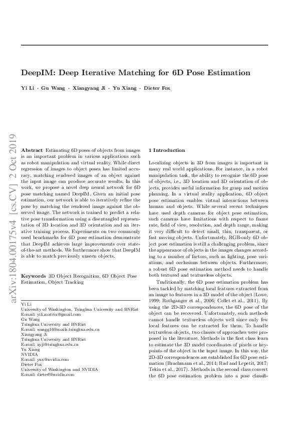 (PDF) DeepIM: Deep Iterative Matching for 6D Pose Estimation