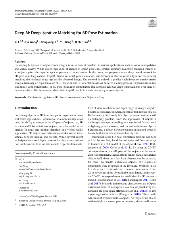 (PDF) DeepIM: Deep Iterative Matching for 6D Pose Estimation