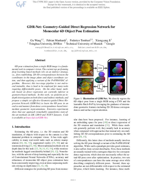 (PDF) GDR-Net: Geometry-Guided Direct Regression Network for Monocular ...