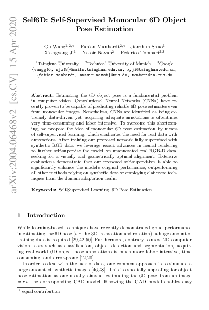Pdf Self Supervised Monocular 6d Pose Estimation