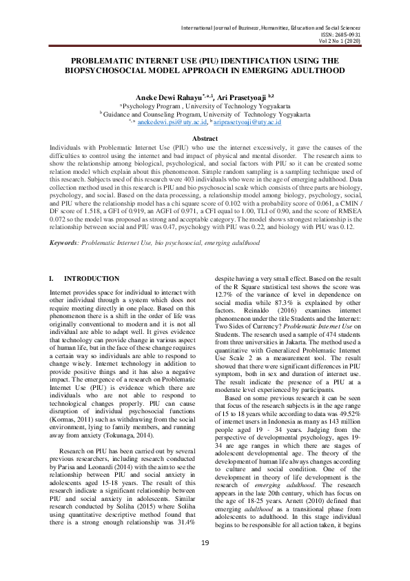 (PDF) Problematic Internet Use (Piu) Identification Using the ...