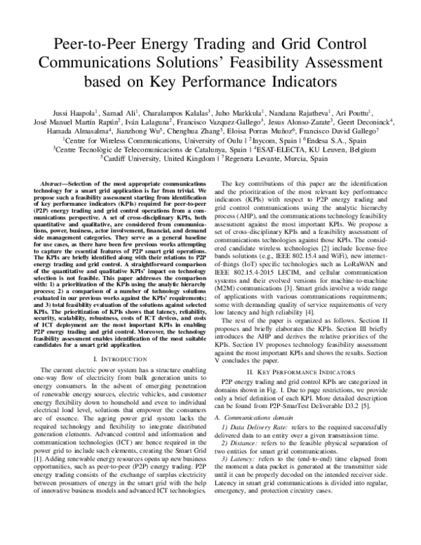 (PDF) Peer-to-Peer Energy Trading and Grid Control Communications Solutions' Feasibility ...