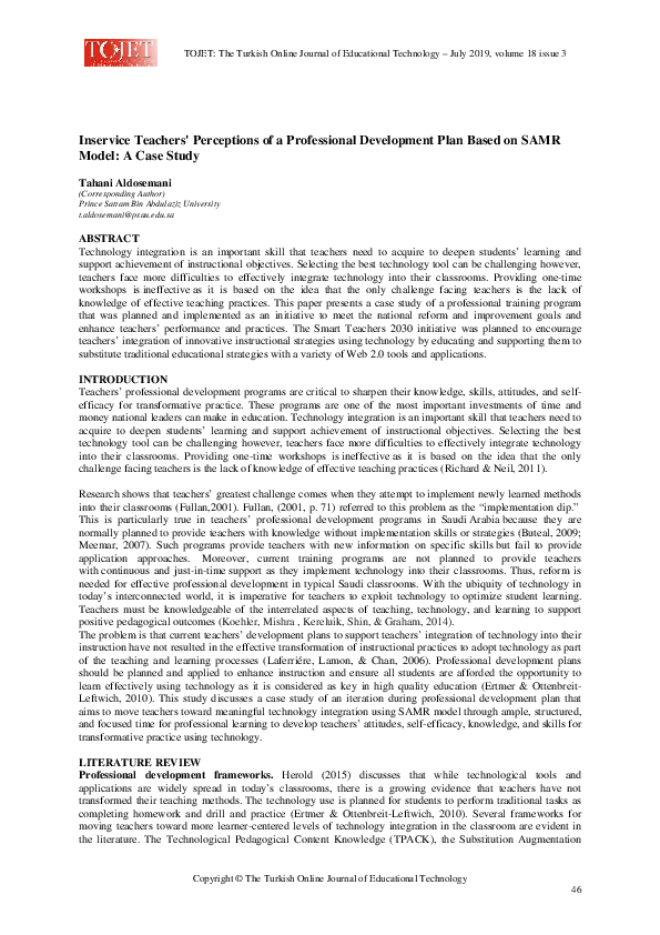 (PDF) Inservice Teachers' Perceptions of a Professional Development Plan Based on SAMR Model: A ...