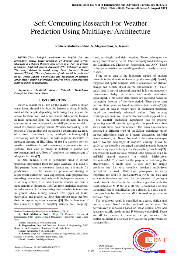 Pdf Soft Computing Research For Weather Prediction Using Multilayer
