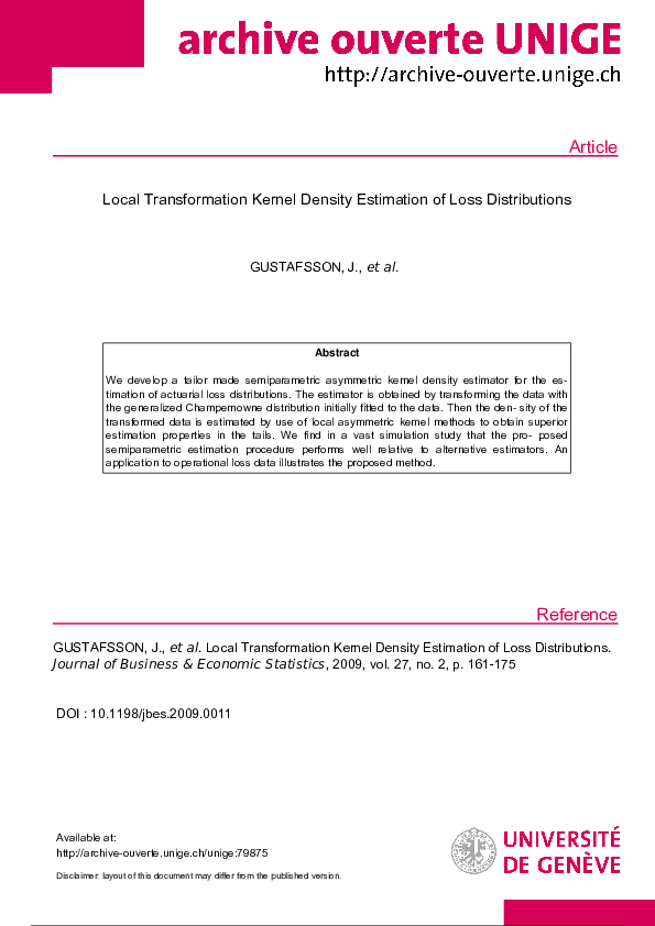 (PDF) Local Transformation Kernel Density Estimation of Loss Distributions