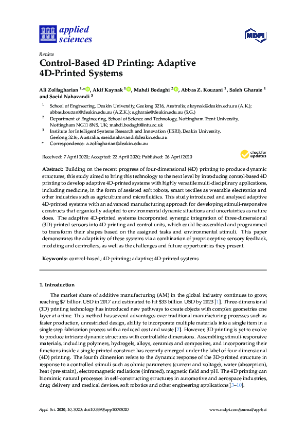 (PDF) Control-Based 4D Printing: Adaptive 4D-Printed Systems