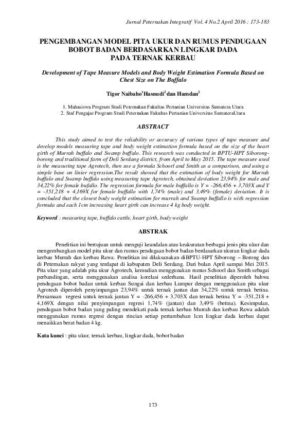 (PDF) Pengembangan Model Pita Ukur Dan Rumus Pendugaan Bobot Badan ...