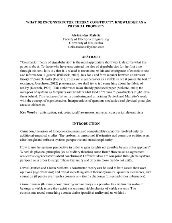 (PDF) What Does Constructor Theory Construct?: Knowledge As a Physical ...
