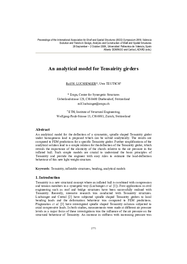(PDF) An analytical model for Tensairity girders | Rolf Luchsinger - Academia.edu