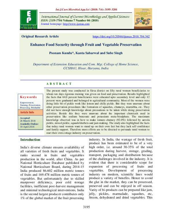 (PDF) Enhance Food Security through Fruit and Vegetable Preservation